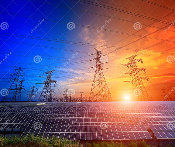 Solar panels and pylon stock image. Image of pylon, technology - 237166799
