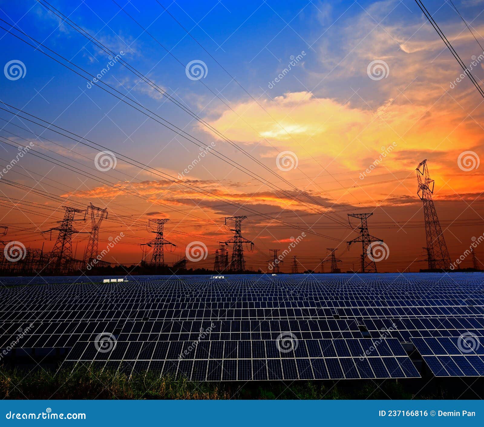 Solar panels and pylon stock photo. Image of photovoltaic - 237166816