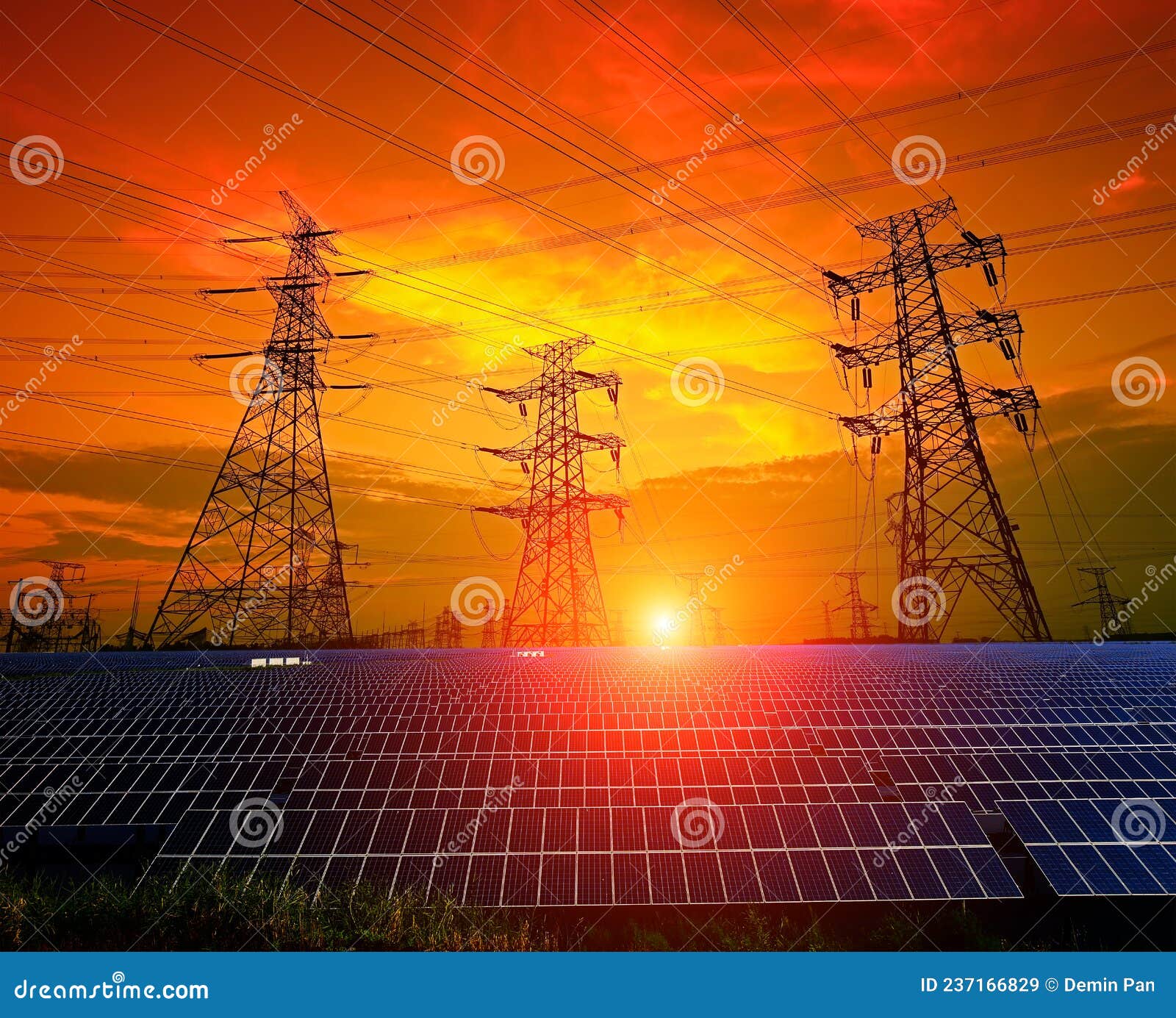 Solar panels and pylon stock image. Image of technology - 237166829