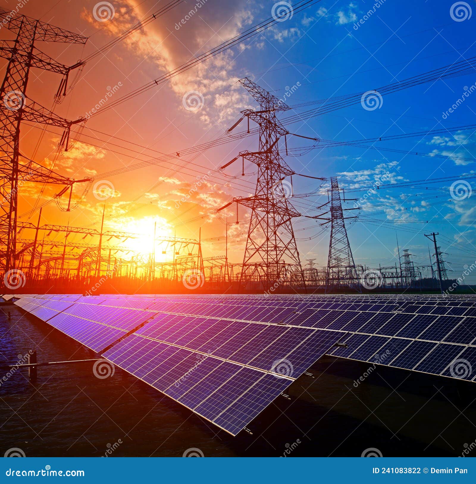 Solar panels and pylon stock photo. Image of photovoltaic - 241083822