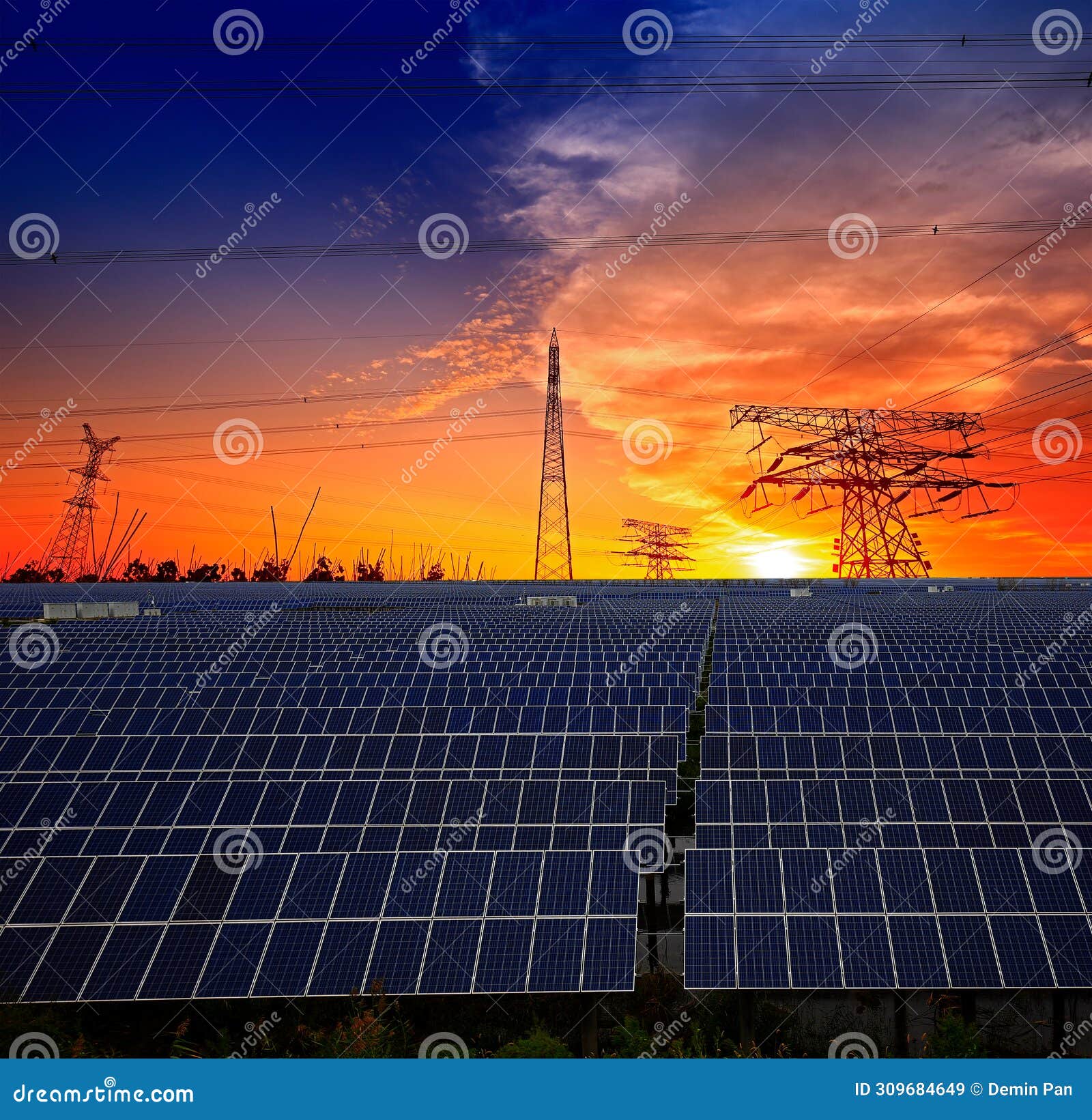 Solar panels and pylon stock image. Image of renewable - 309684649