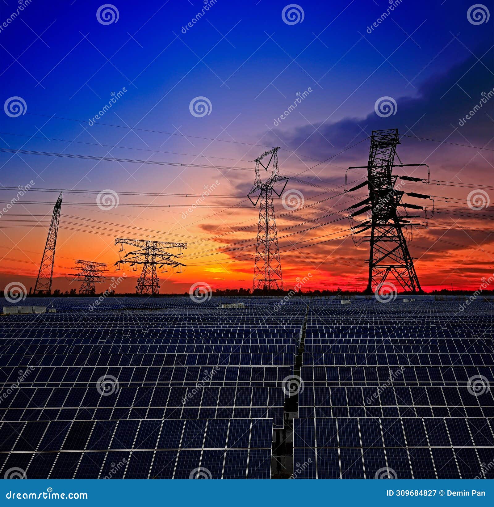 Solar panels and pylon stock image. Image of metal, tower - 309684827
