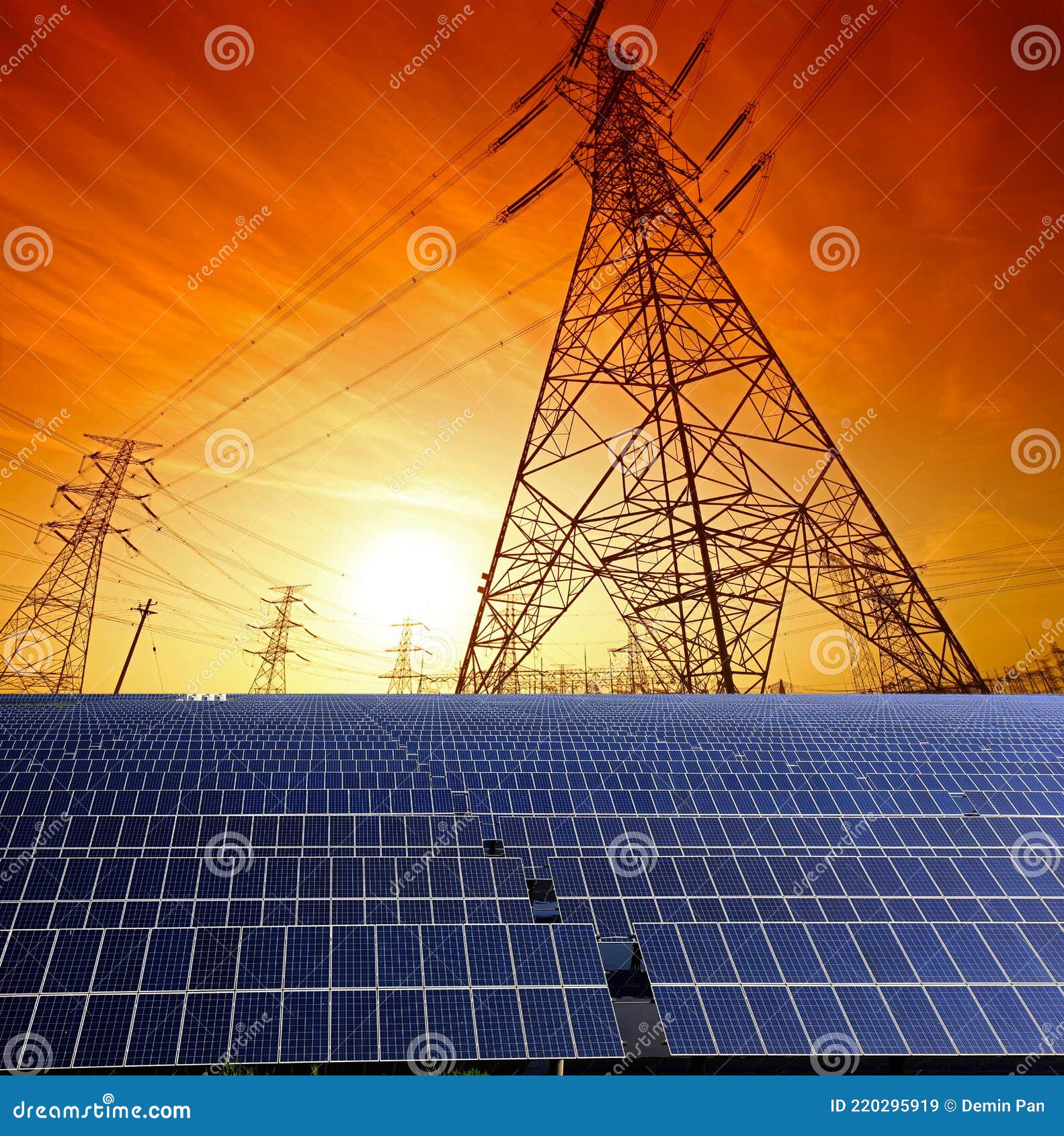 Solar panels and pylon stock image. Image of innovation - 220295919