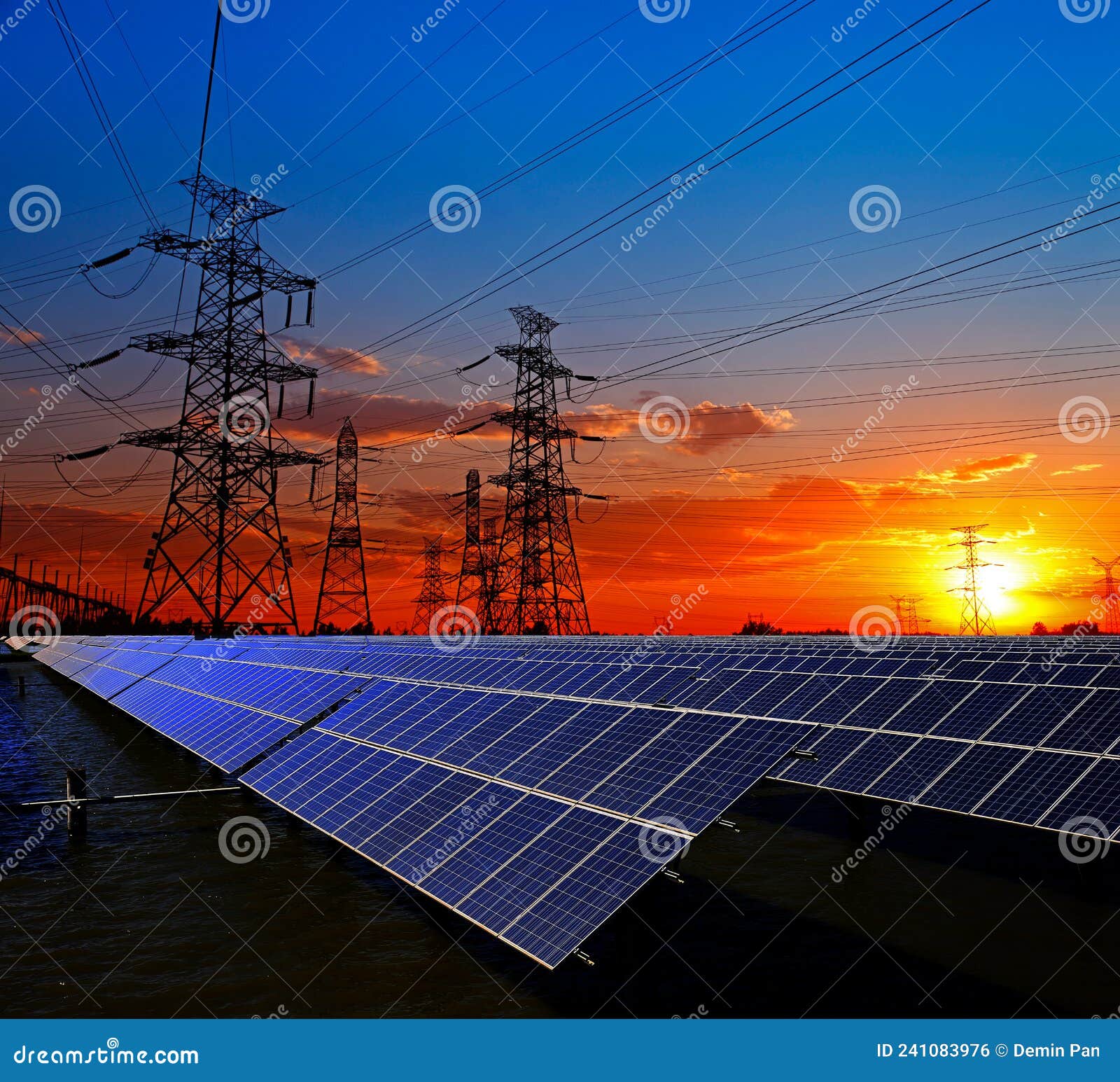 Solar panels and pylon stock photo. Image of industrial - 241083976