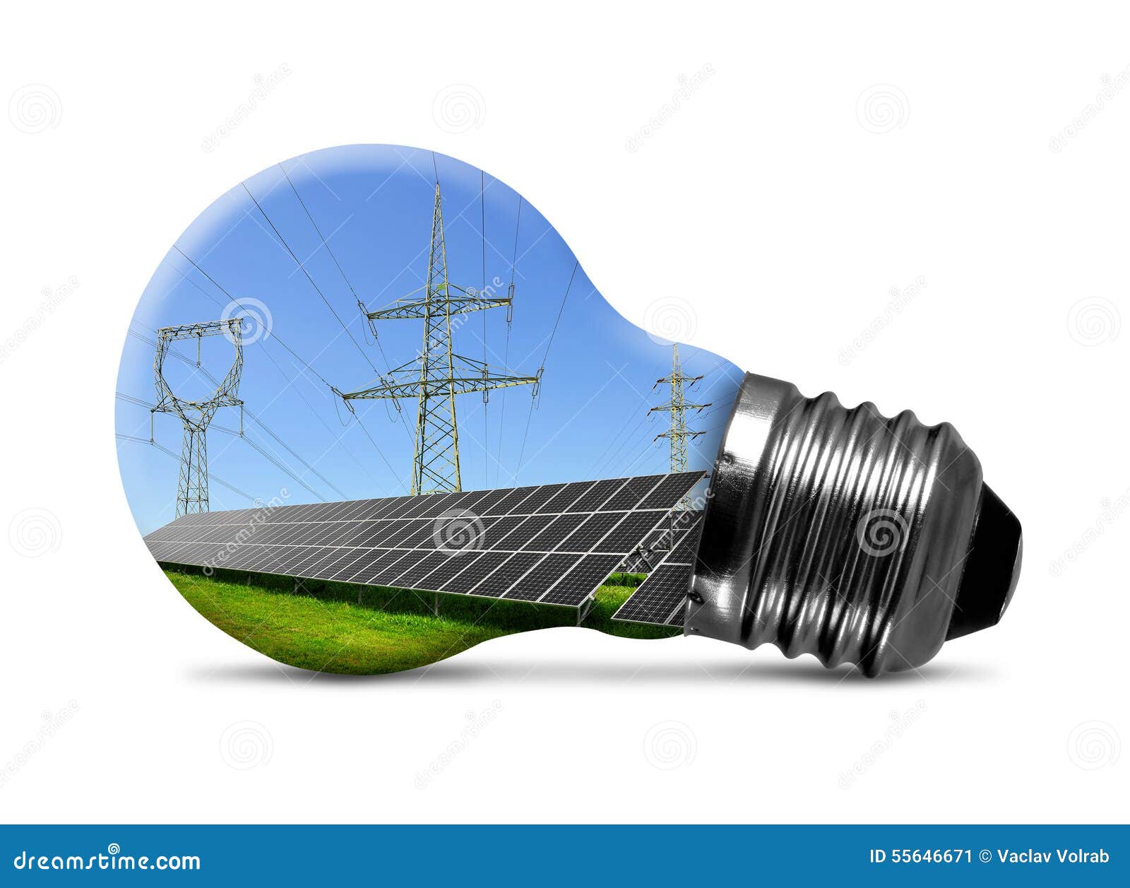 Solar Panels with Pylons in Light Bulb Stock Image - Image of modern ...