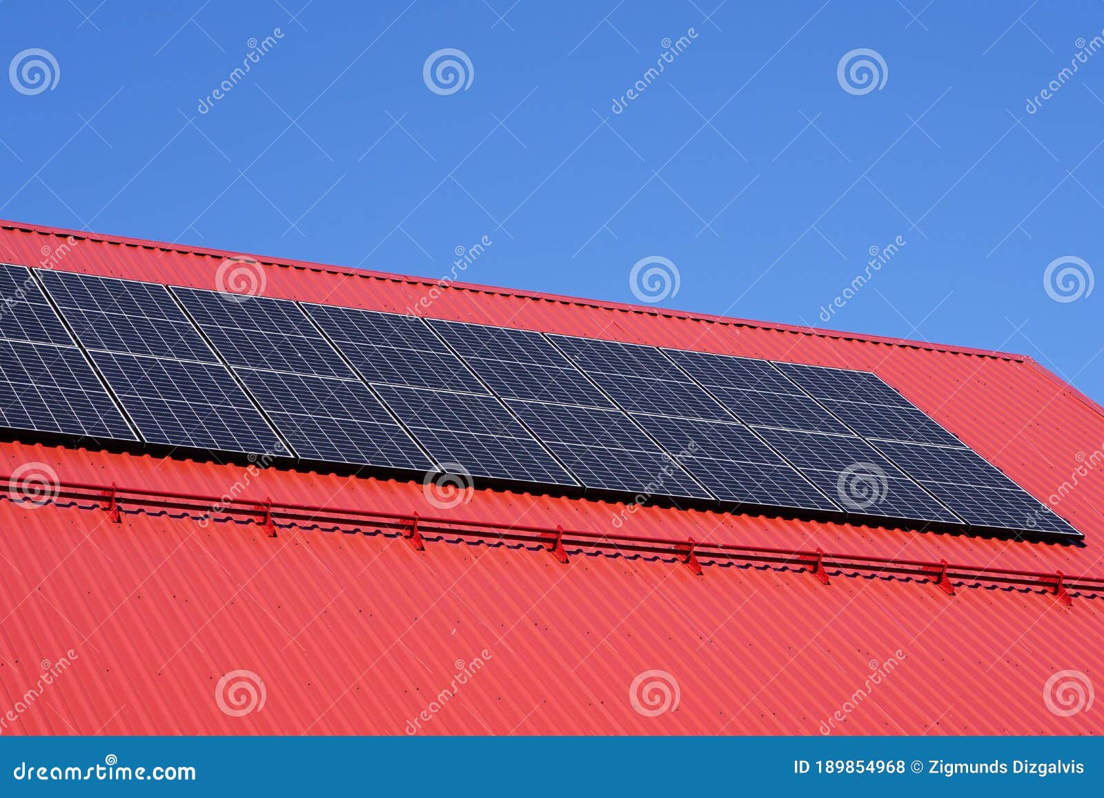 Solar Panels on a Red Roof of the Modern House Stock Photo - Image of ...