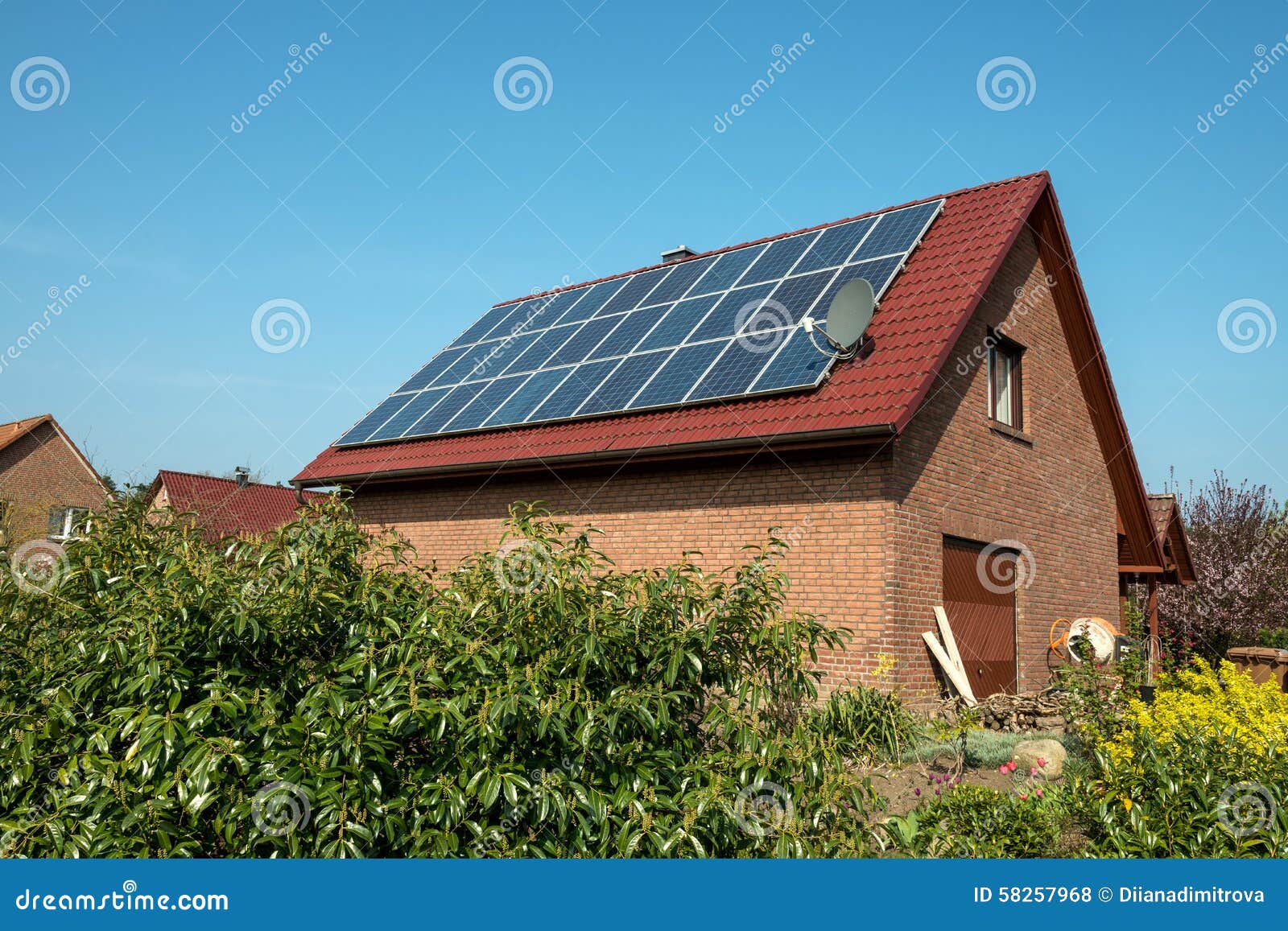 Solar panels on a red roof stock photo. Image of renewable - 58257968