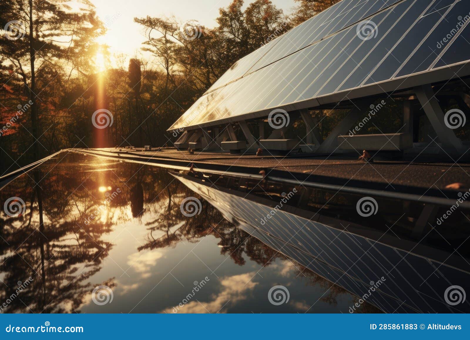 Solar Panels Reflecting Sunlight after Maintenance Stock Image - Image ...