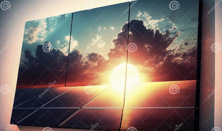 Solar Panels Reflecting a Vibrant Sunset Stock Illustration ...