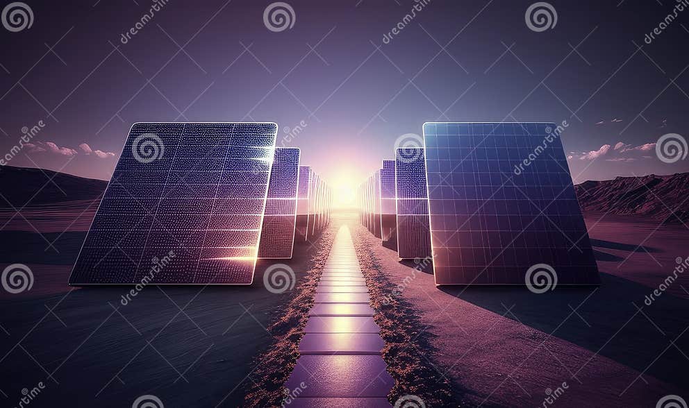 Solar Panels Reflecting a Vibrant Sunset Stock Illustration ...
