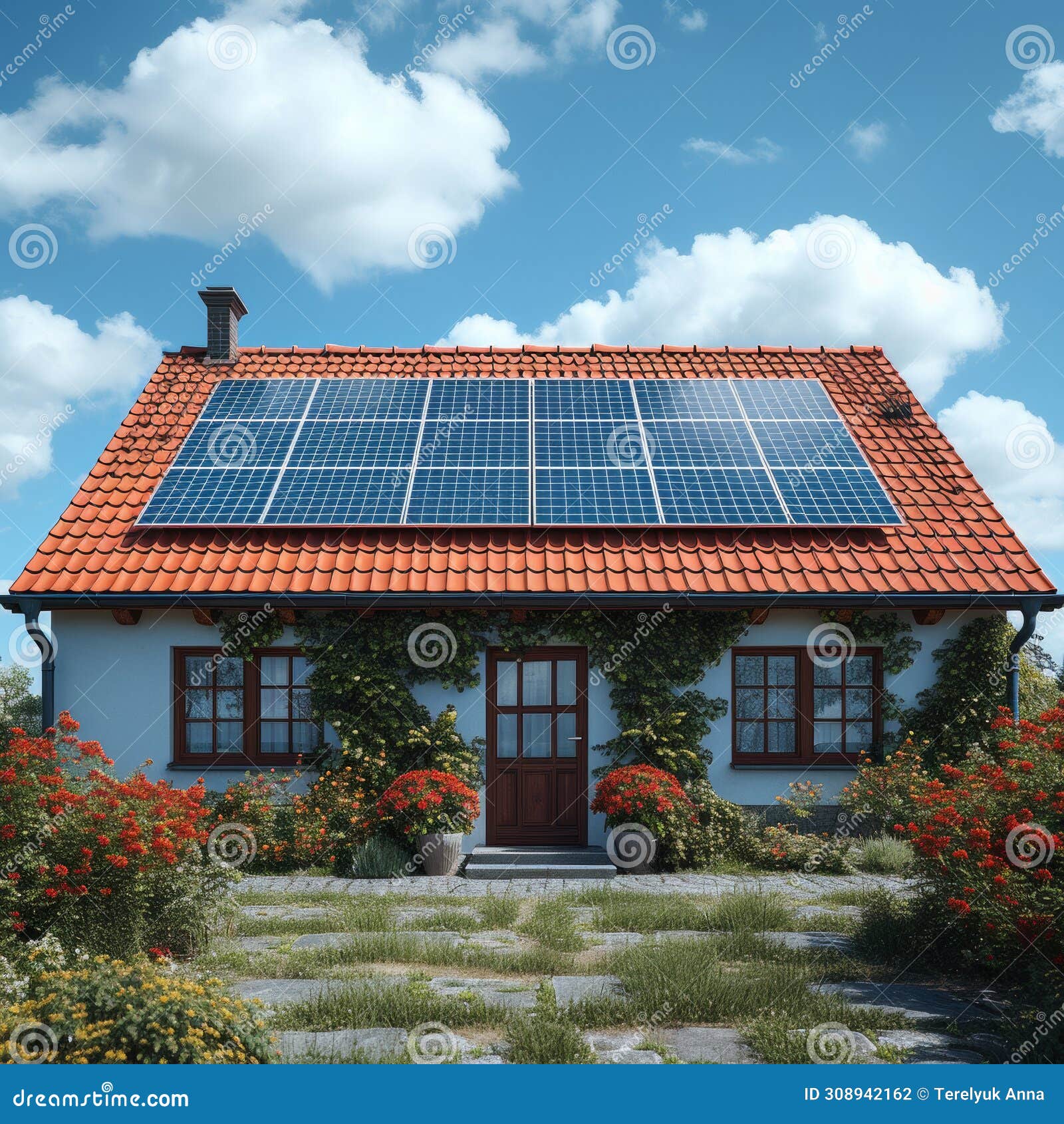 Solar Panels on Roof of Beautiful House Stock Photo - Image of ...