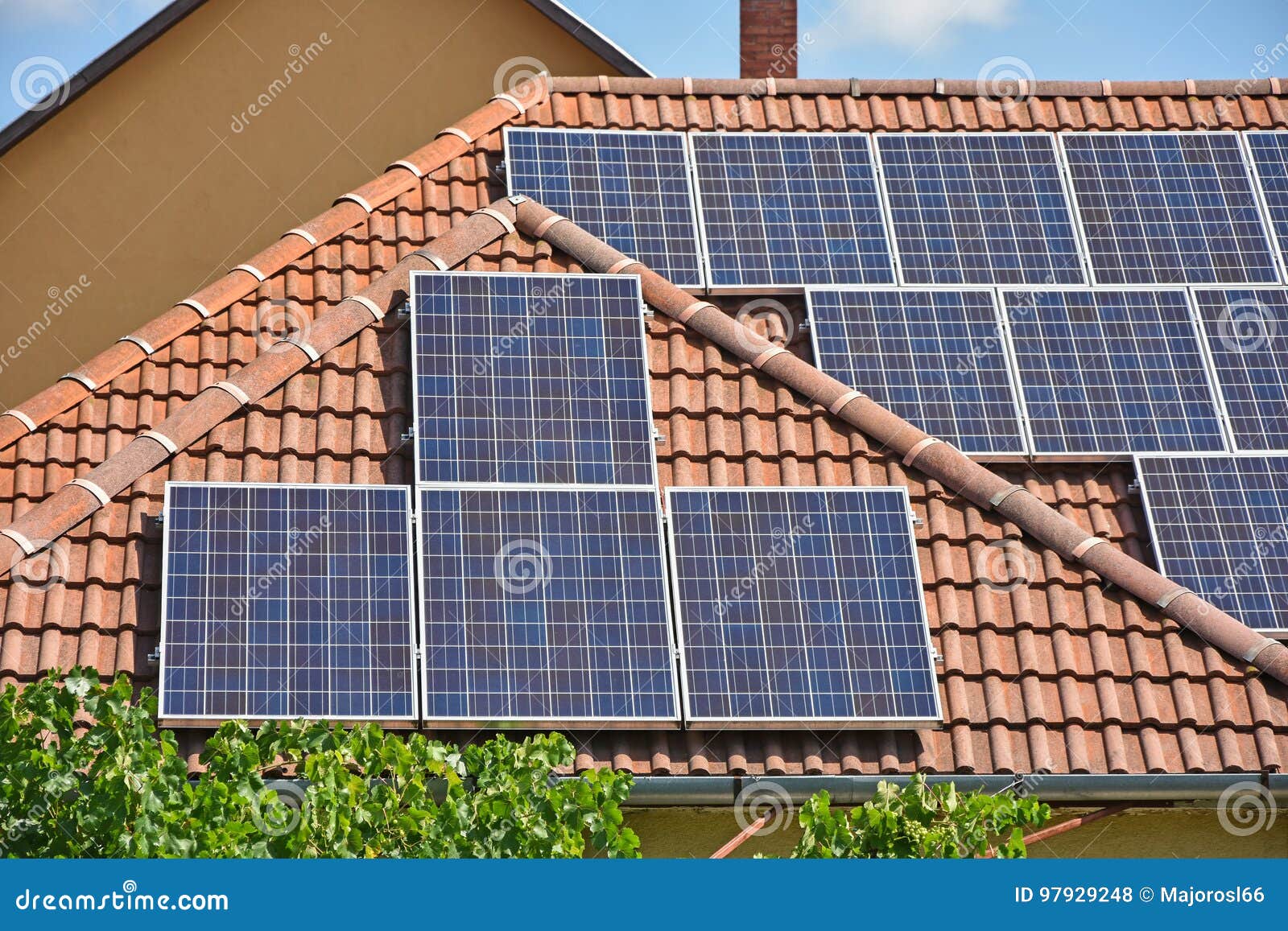 Solar Panels on the Roof of a Building Stock Photo - Image of eaves ...