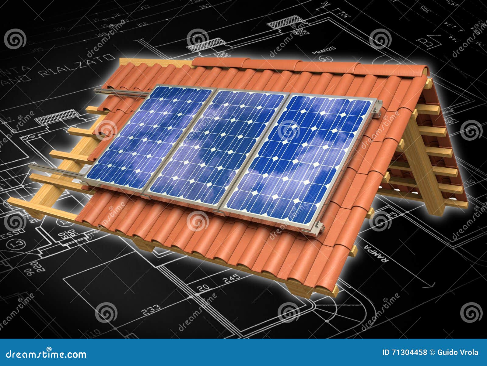 Solar Panels Roof 3D Rendering Stock Illustration - Illustration of ...