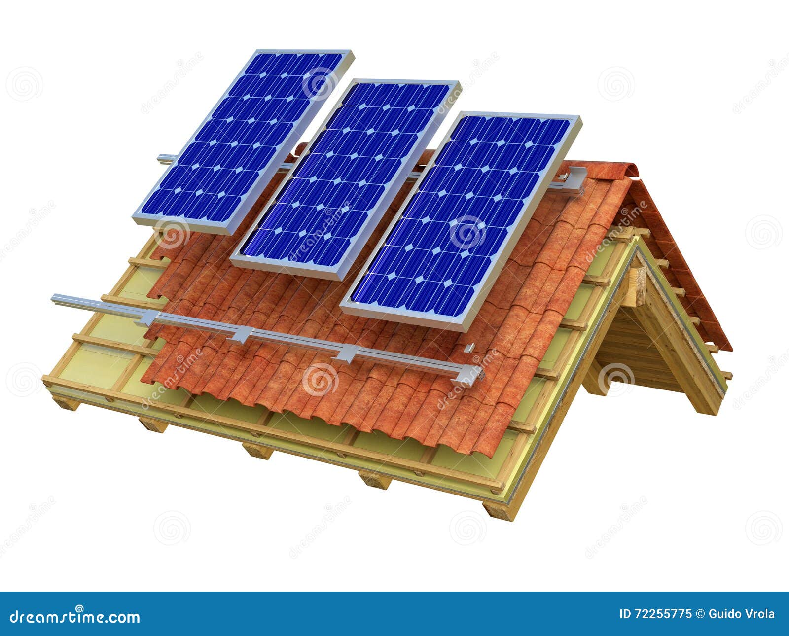 Solar Panels Roof 3D Rendering Stock Illustration - Illustration of ...