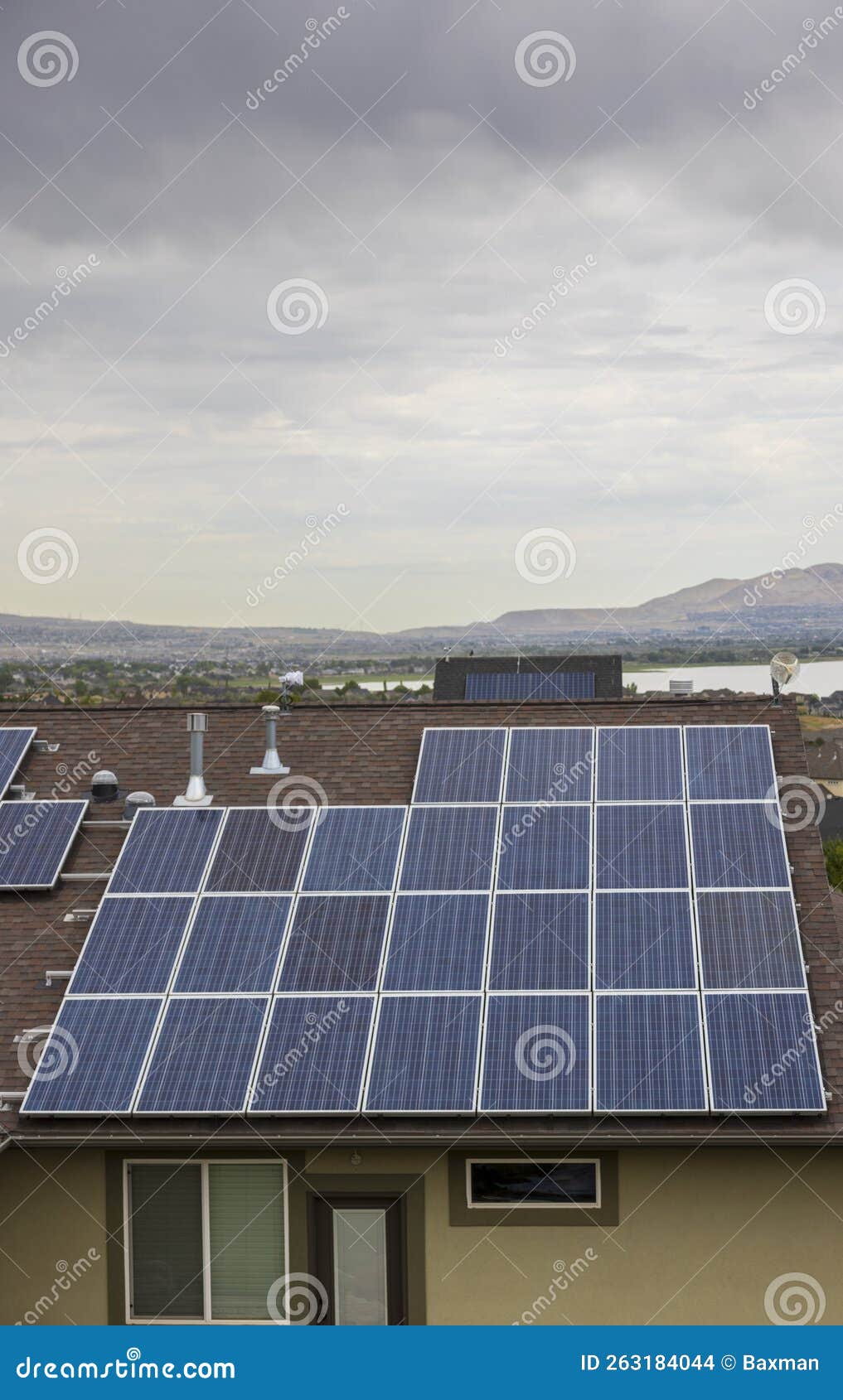Solar Panels on Roof of House on a Cloudy Day Stock Photo - Image of ...