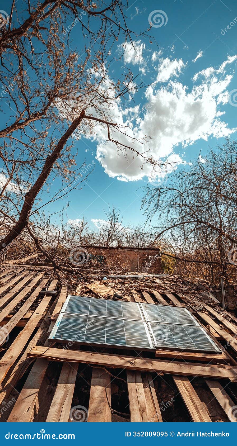 Solar Panels on a Rooftop Destroyed by Falling Tree Branches during a ...
