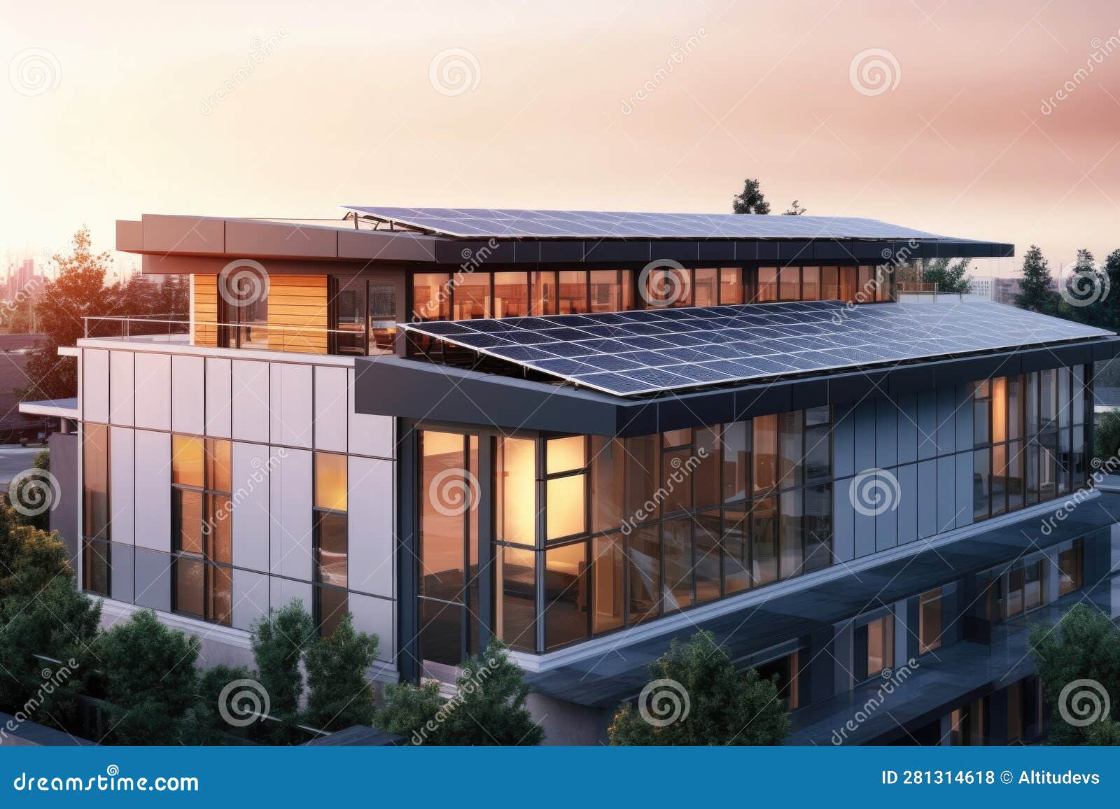 Solar Panels on Rooftop of Modern Eco-friendly Building Stock Photo ...