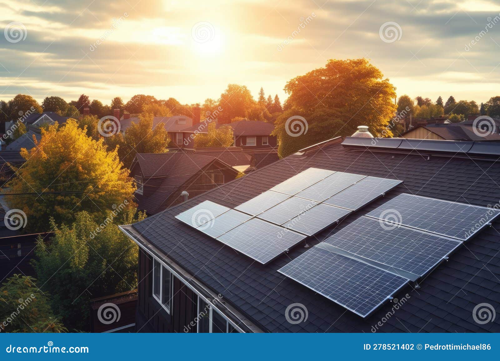 Solar panels on a rooftop stock photo. Image of electricity - 278521402