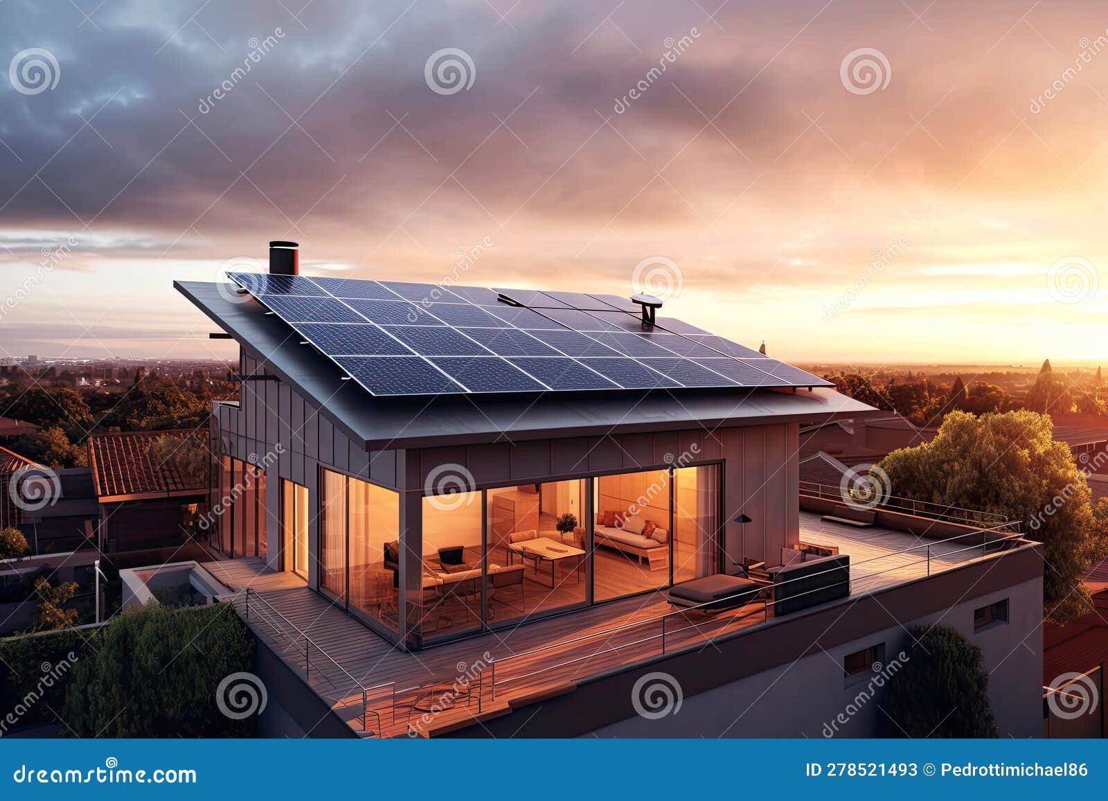 Solar panels on a rooftop stock image. Image of panels - 278521493