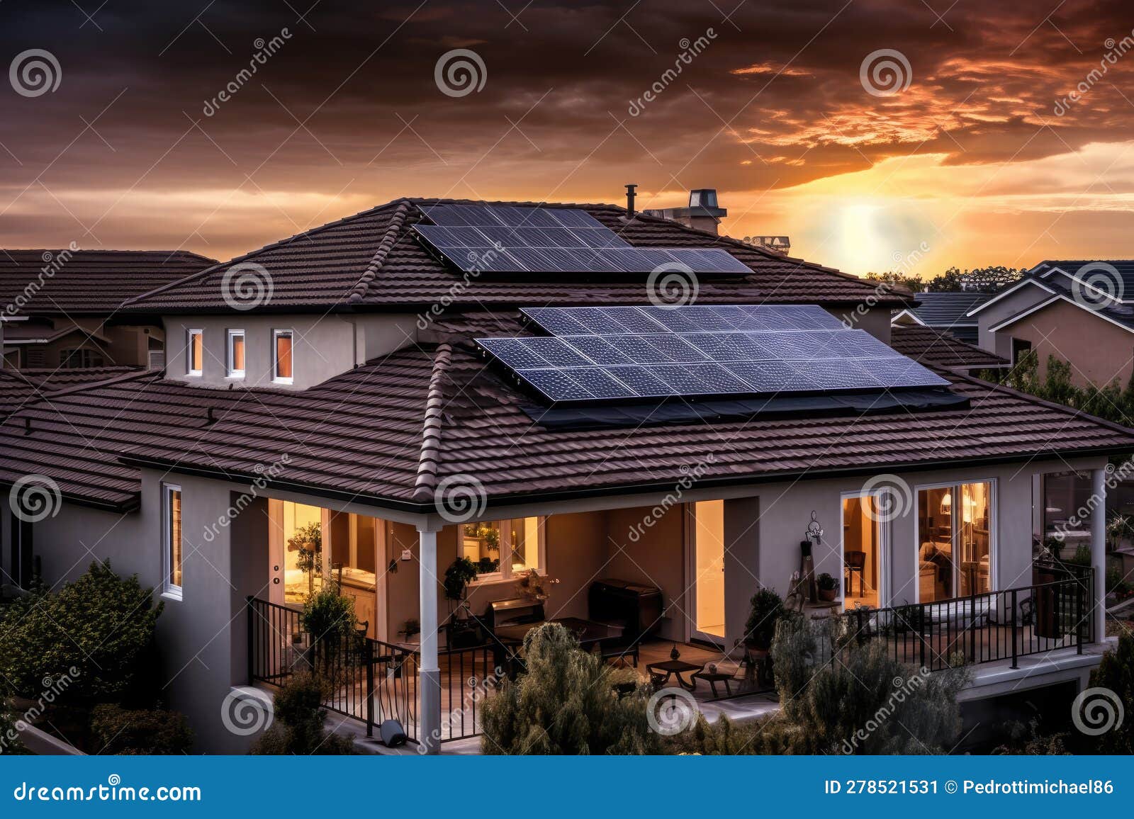 Solar panels on a rooftop stock image. Image of change - 278521531