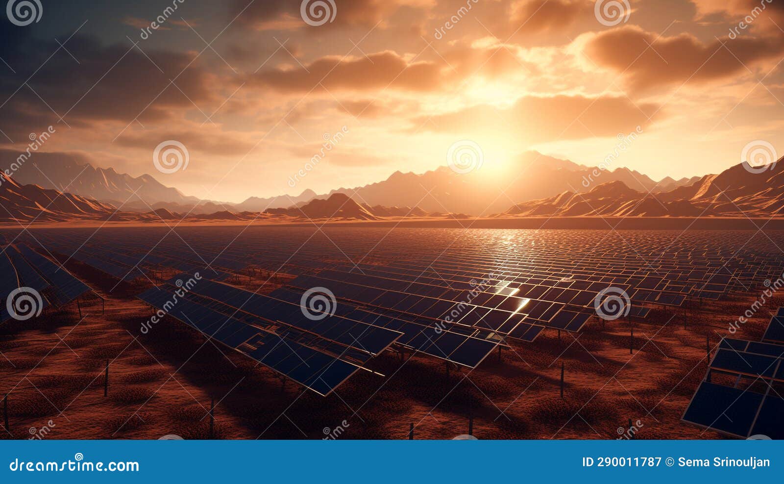 Solar Panels in the Rugged Desert. - Generative Ai Stock Illustration ...