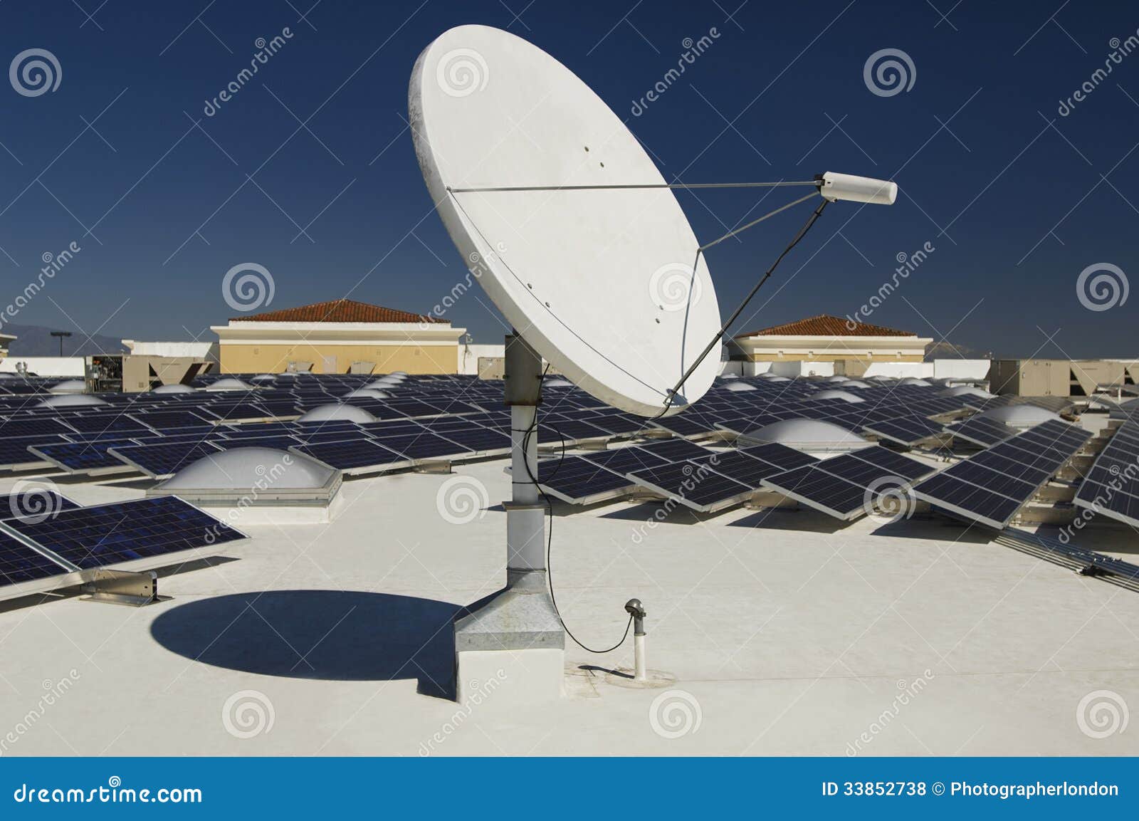Solar Panels and Satellite Dish Stock Photo - Image of horizontal ...