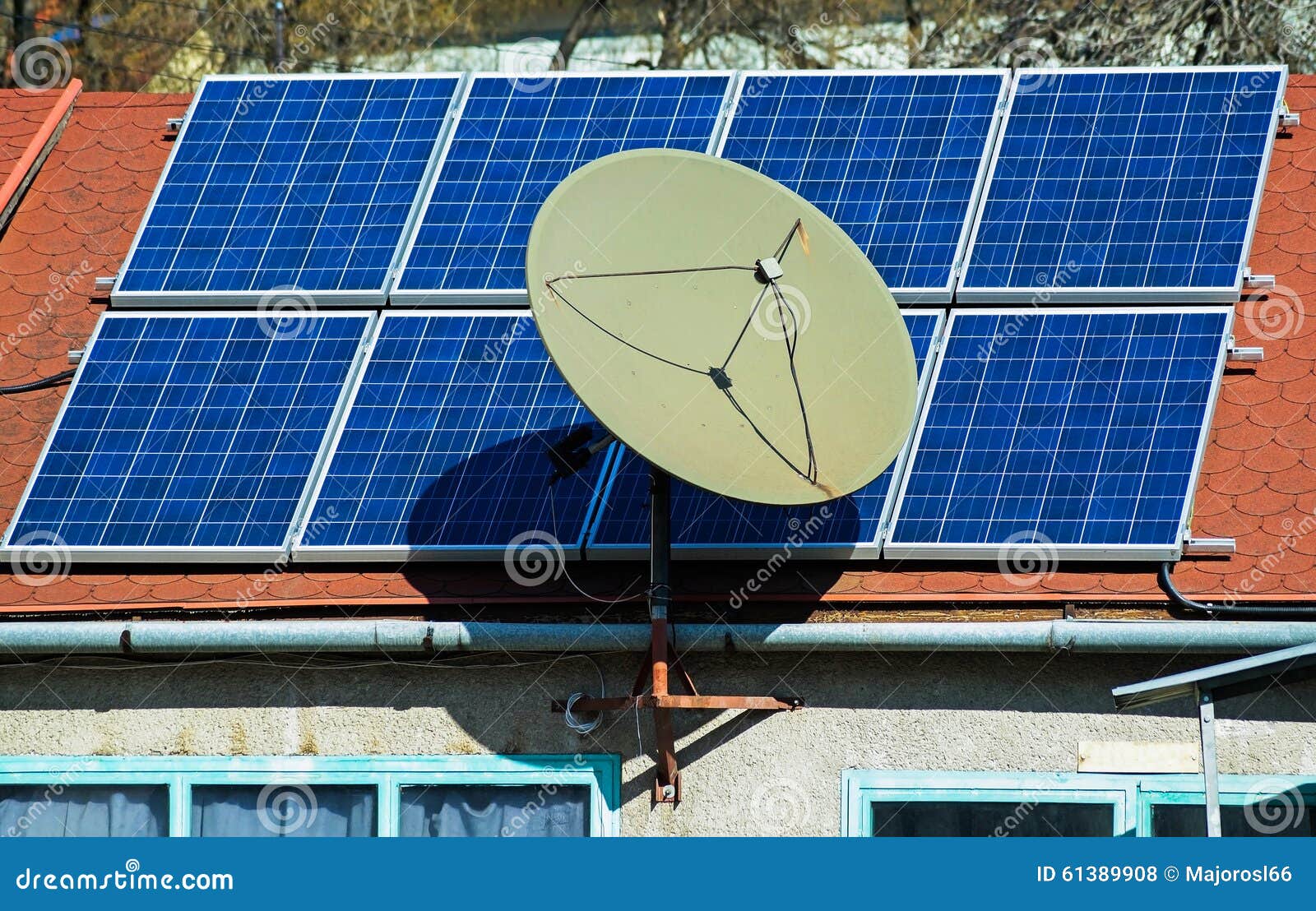 Solar Panels and a Satellite Dish Stock Photo - Image of electrical ...