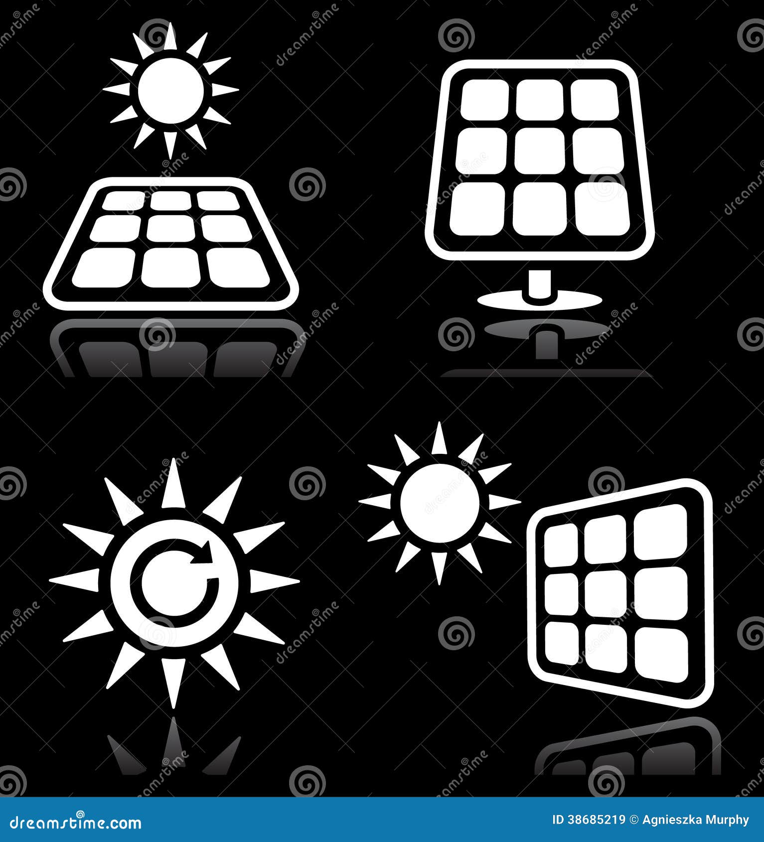 Solar Panels, Solar Energy Icons Set on Black Stock Illustration ...