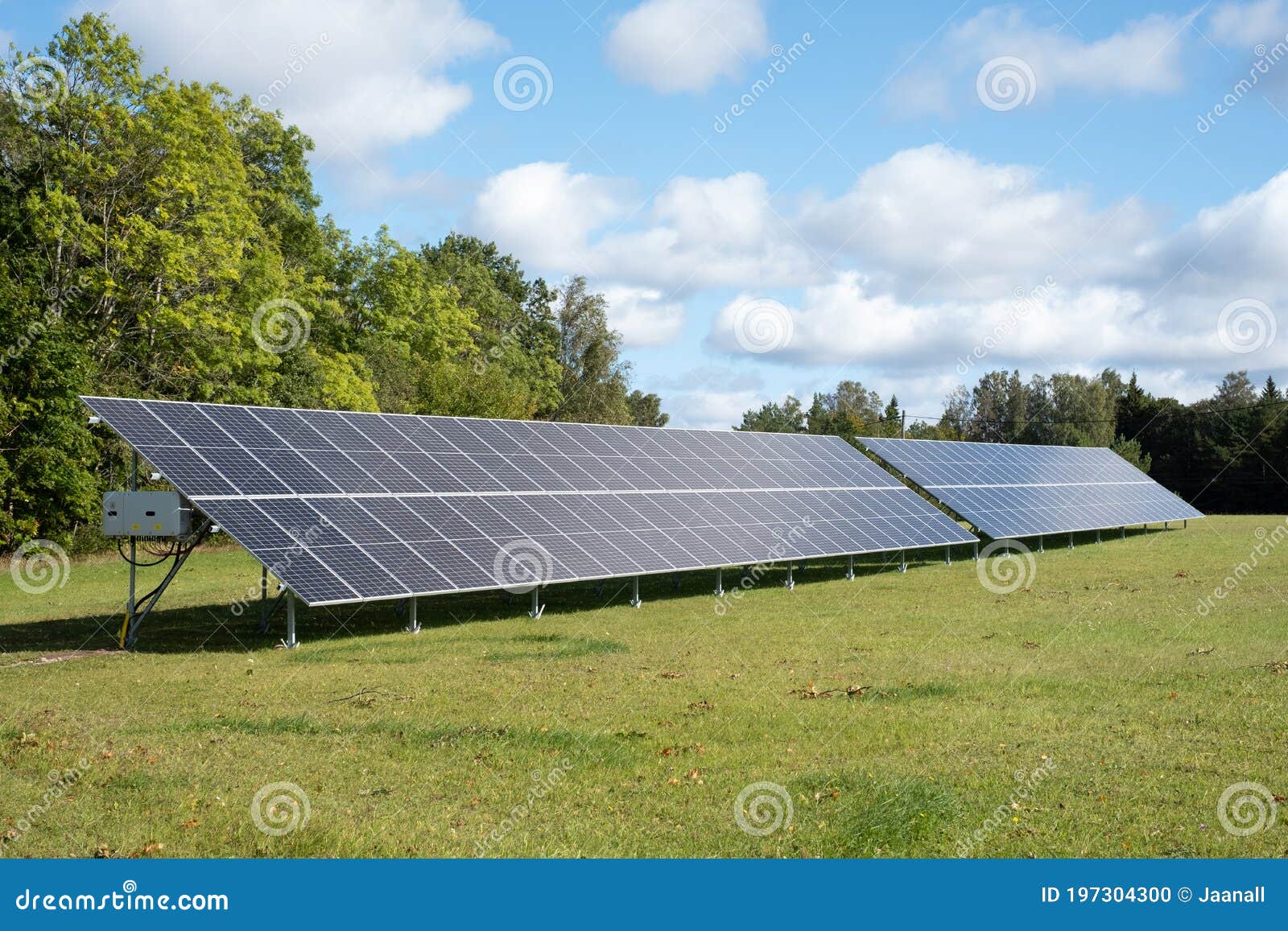 Solar Panels Installed on a Green Meadow. Stock Photo - Image of ...