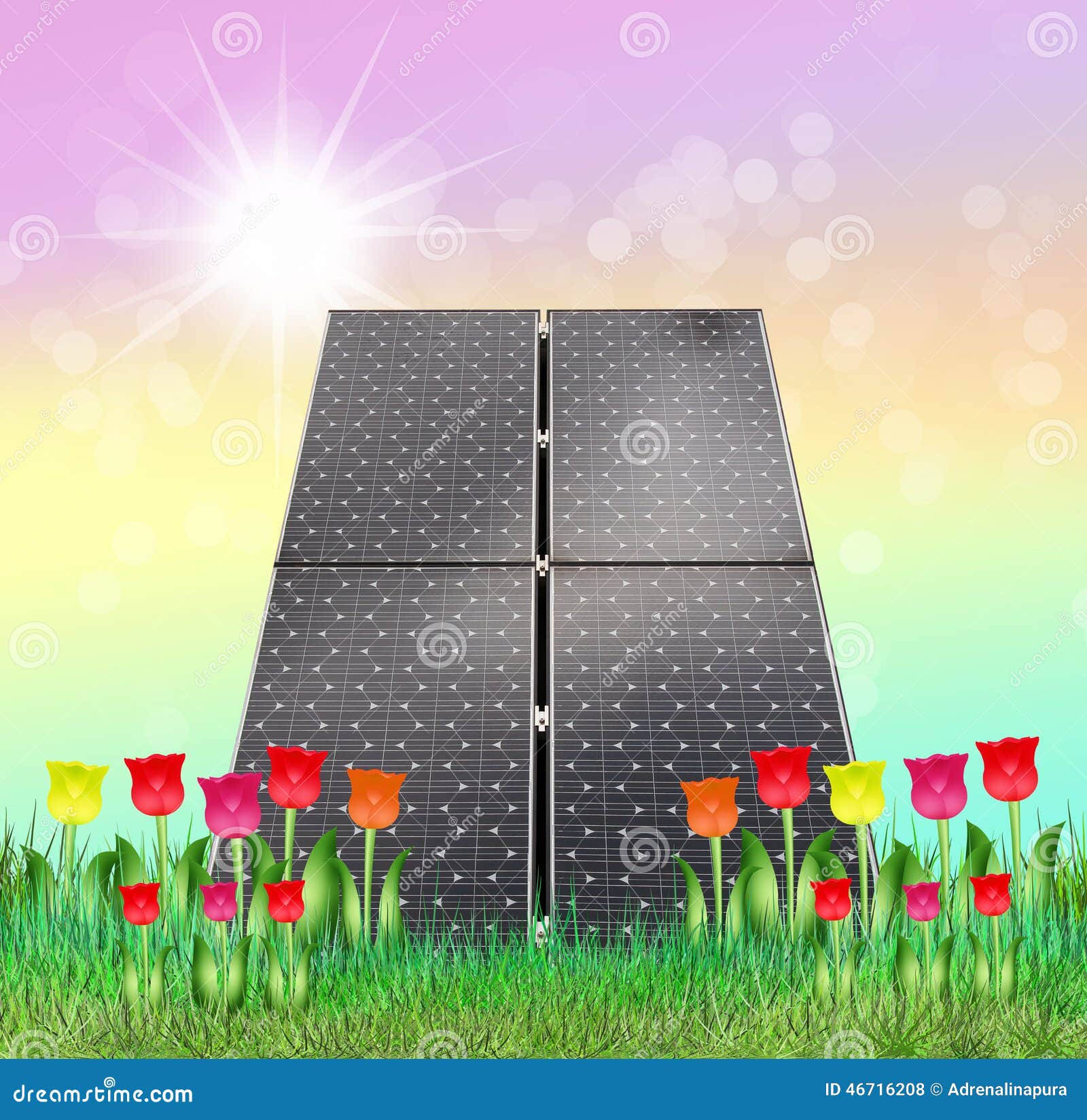 Solar panels in spring stock illustration. Illustration of flowers ...