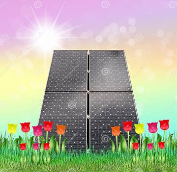 Solar panels in spring stock illustration. Illustration of flowers ...