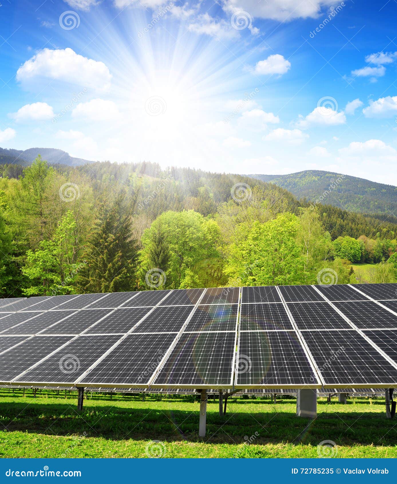 Solar Panels in Spring Landscape. Stock Image - Image of environment ...