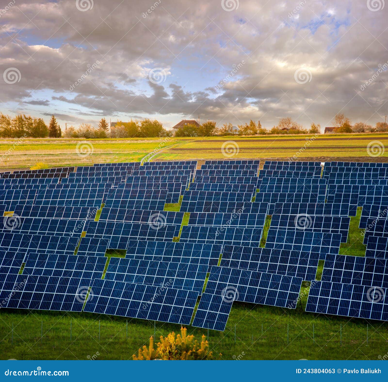 Solar Panels Station on Spring Landscape Stock Image - Image of science ...