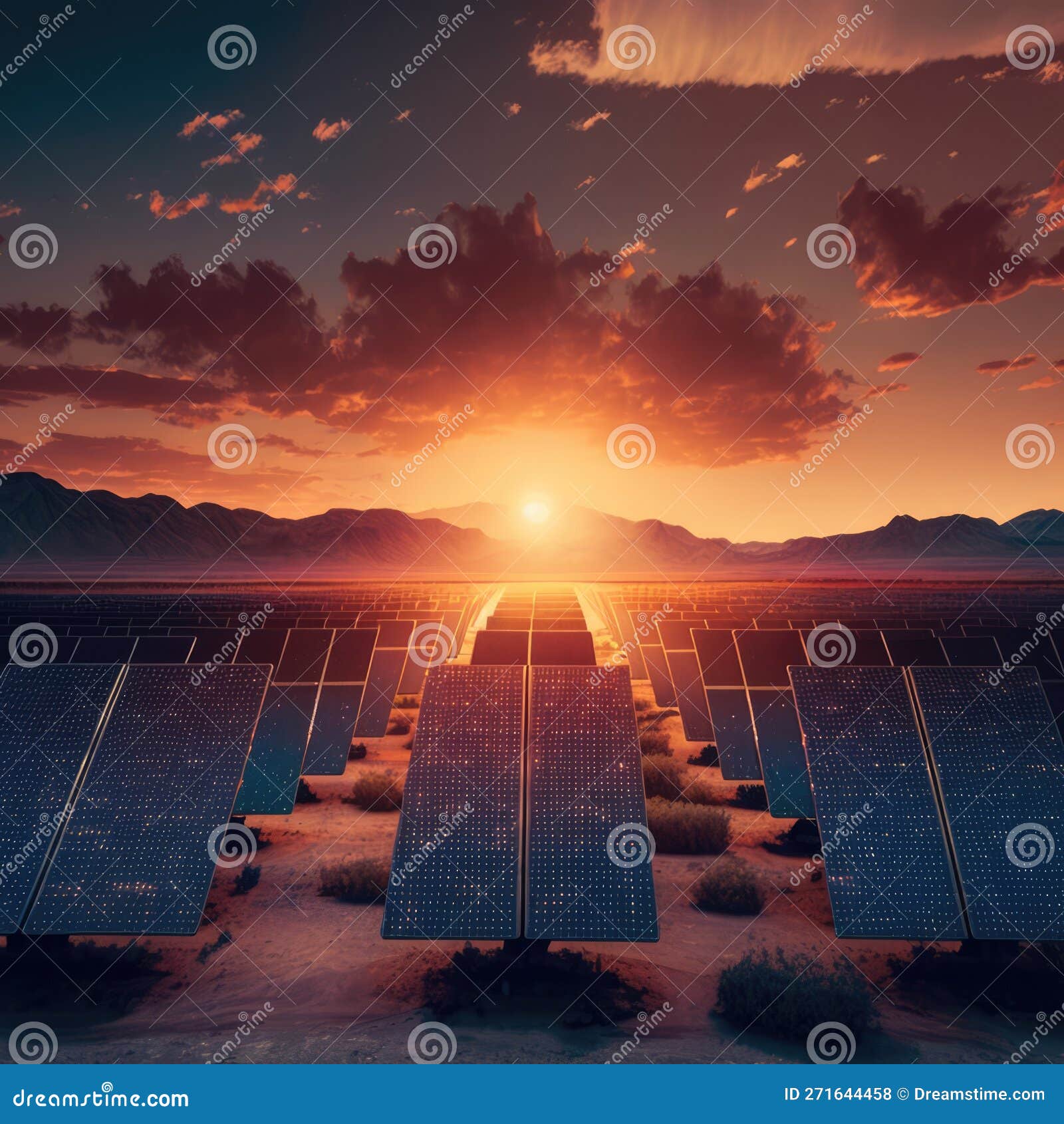 Solar Panels with Sun Setting, Created Using Generative Ai Technology ...
