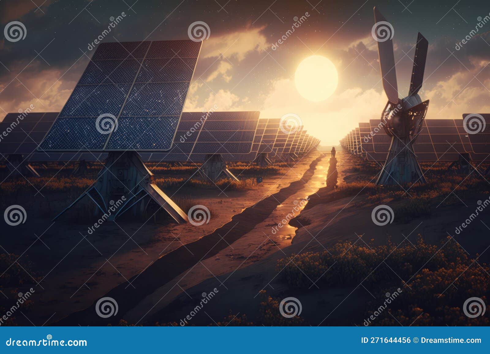 Solar Panels with Sun Shining, Created Using Generative Ai Technology ...