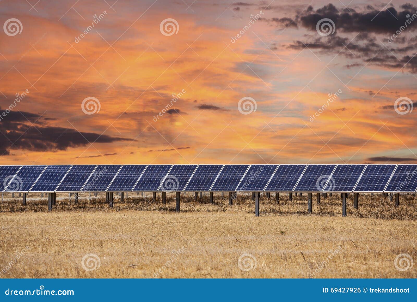Solar Panels with Sunrise Clouds Stock Photo - Image of energy ...