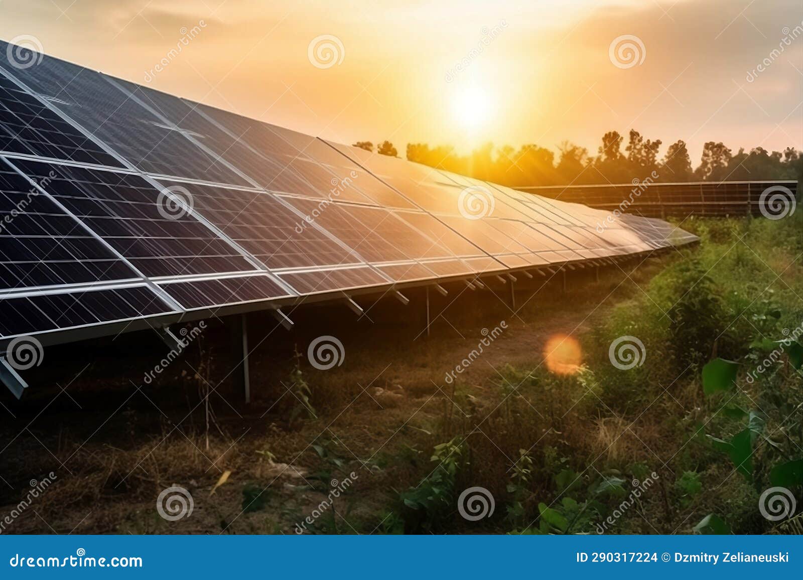 Solar Panels at Sunrise. Generative AI. Stock Photo - Image of green ...