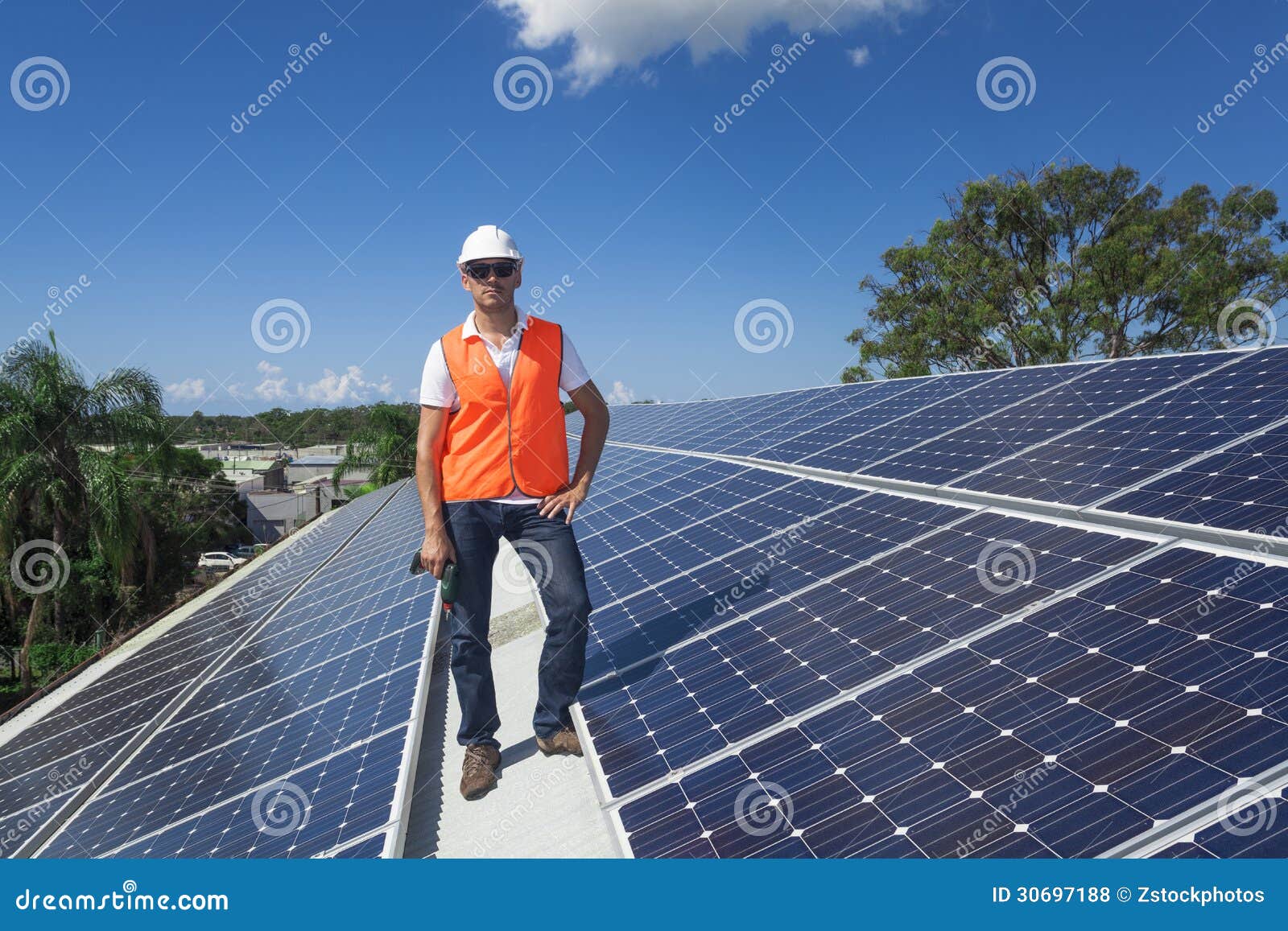 Solar Panels with Technician Stock Photo - Image of neutral, blue: 30697188