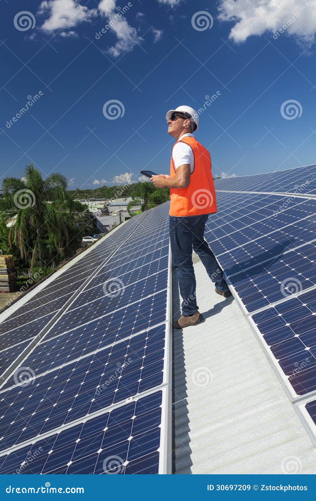 Solar Panels with Technician Stock Image - Image of blue, cells: 30697209
