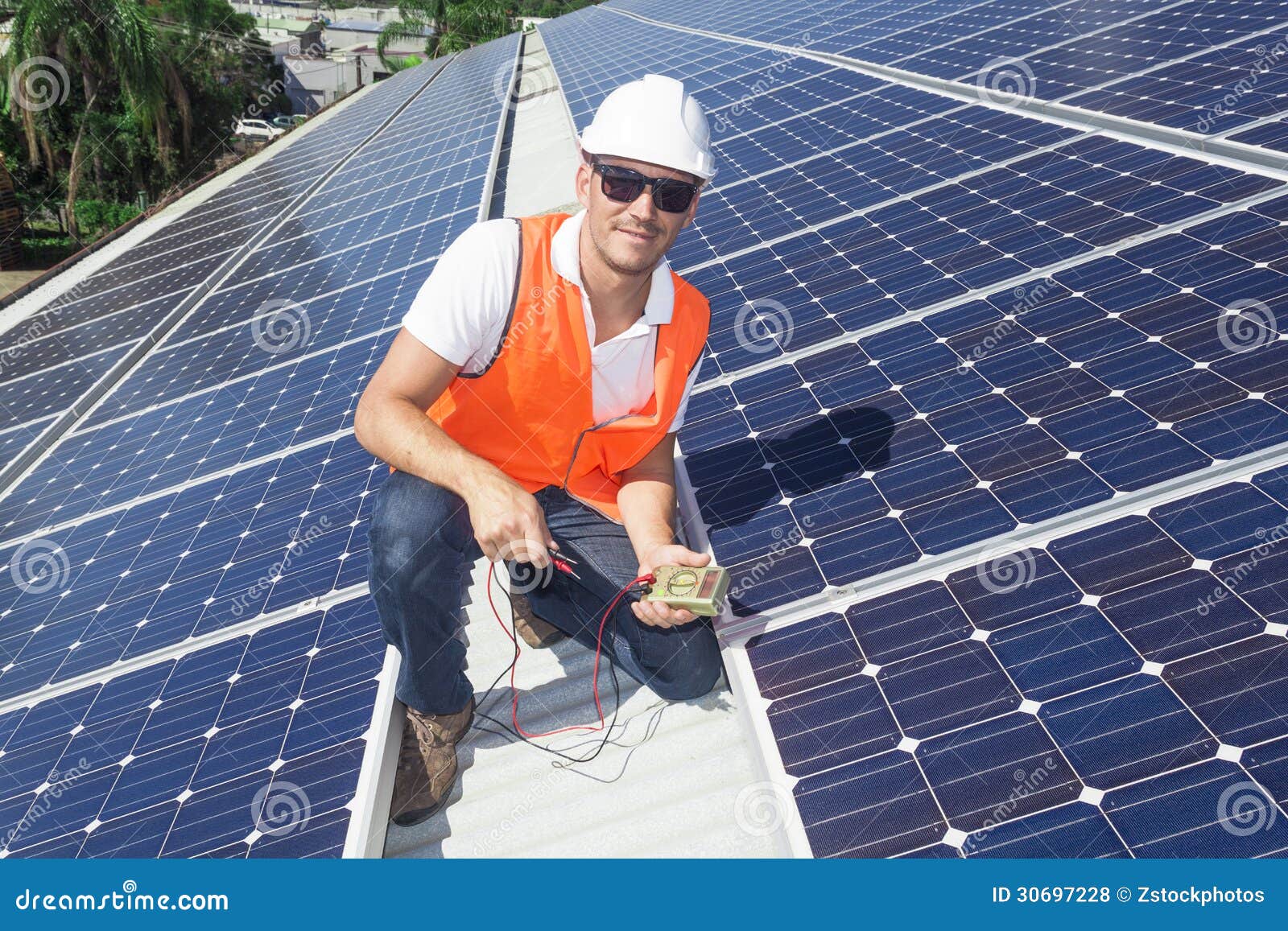 Solar Panels with Technician Stock Photo - Image of cells, meter: 30697228