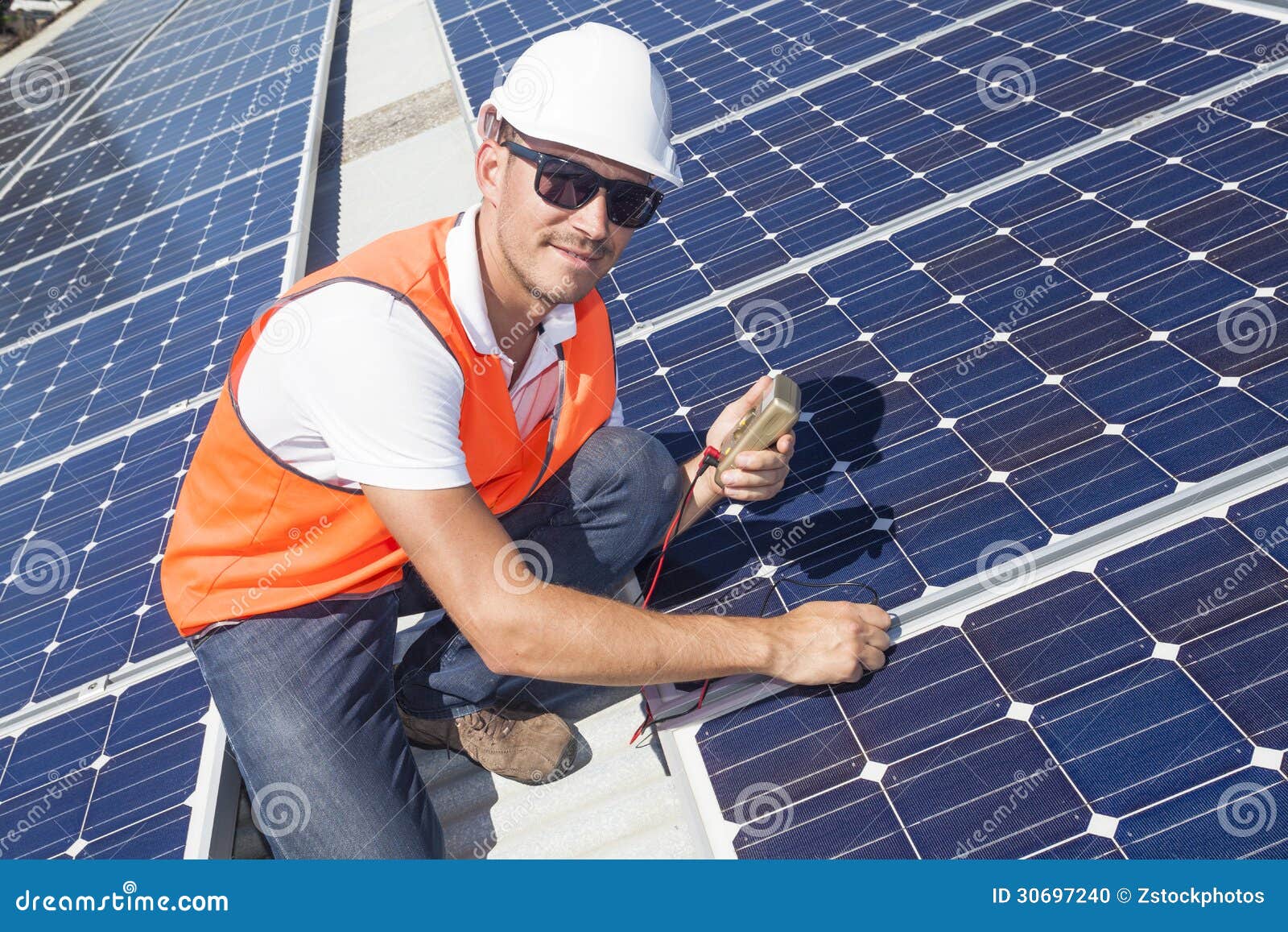 Solar Panels with Technician Stock Photo - Image of green, male: 30697240