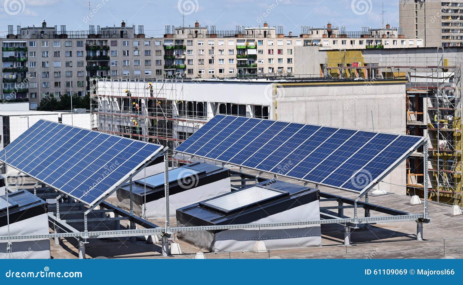 Solar Panels on the Top of a Building Stock Image - Image of green ...