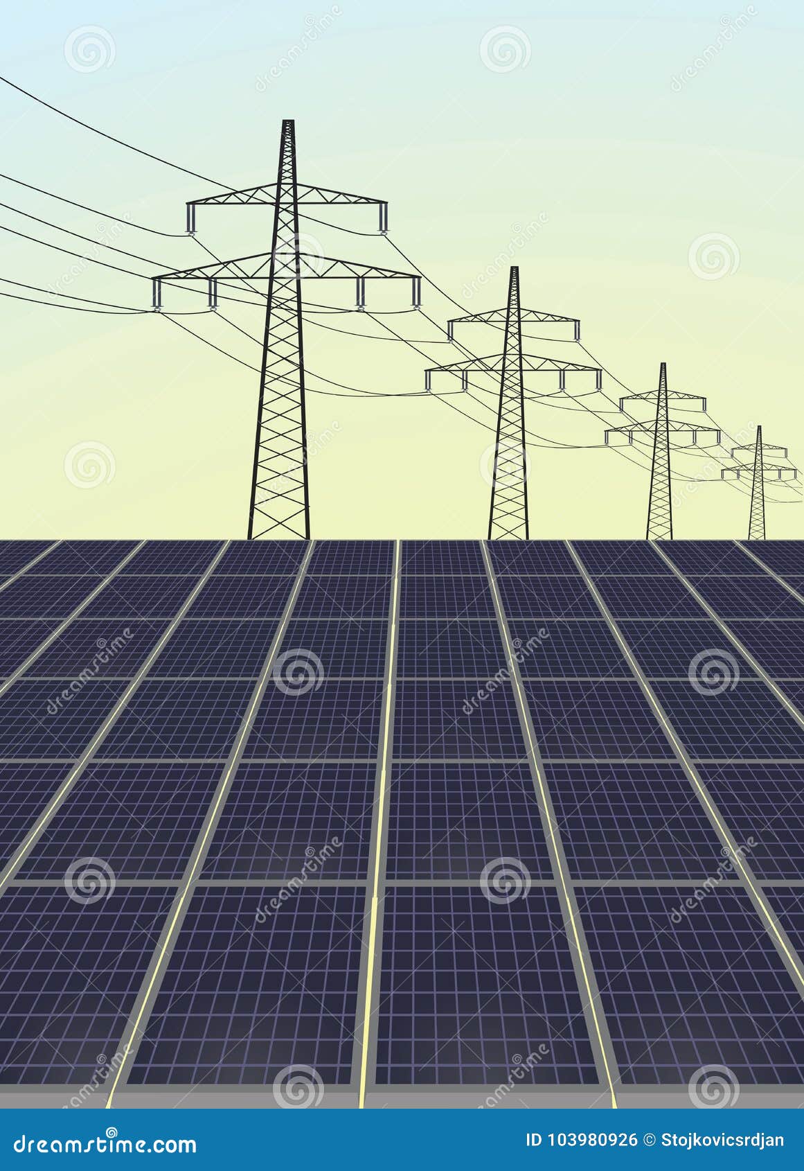Solar Panels and Transmission Stock Vector - Illustration of station ...