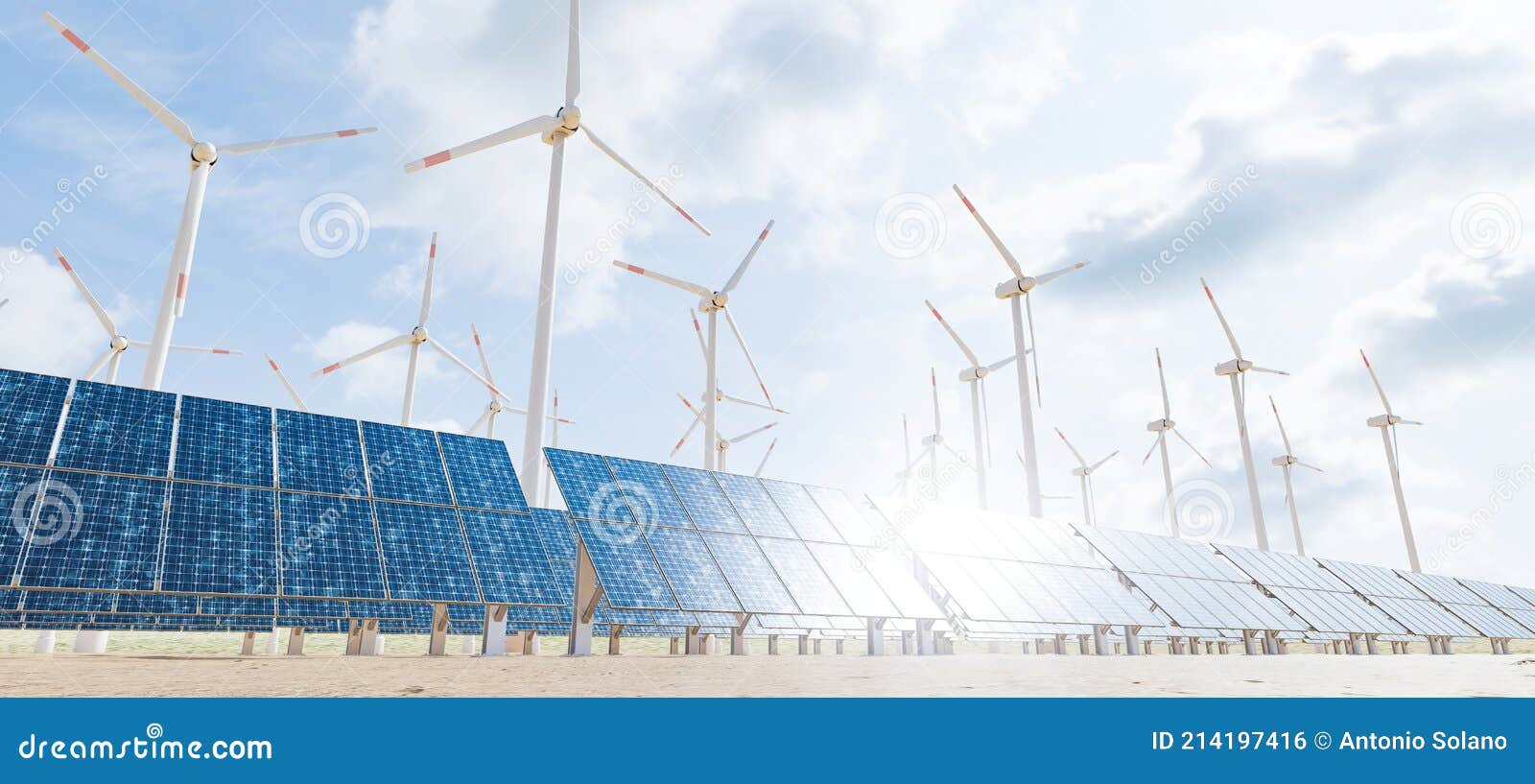 Solar Panels and Turbines with Cloud Sky Stock Illustration ...