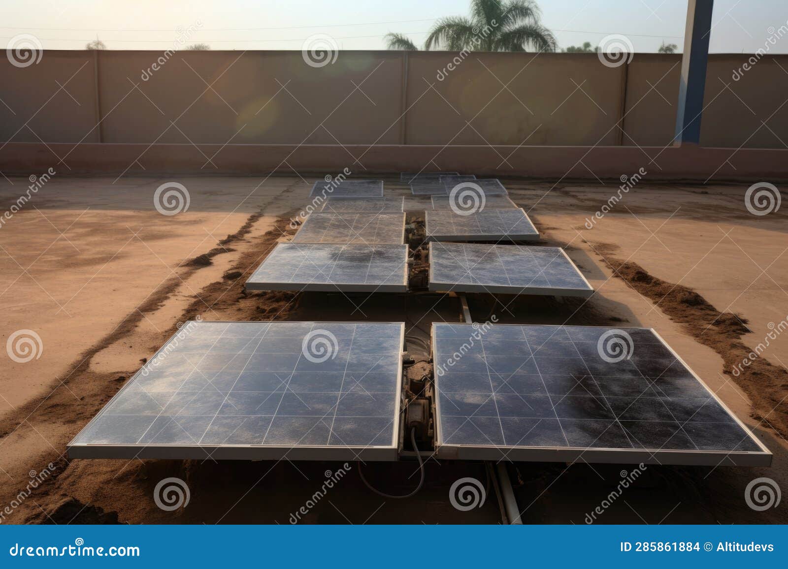 Solar Panels with Visible Dust and Dirt before Cleaning Stock ...
