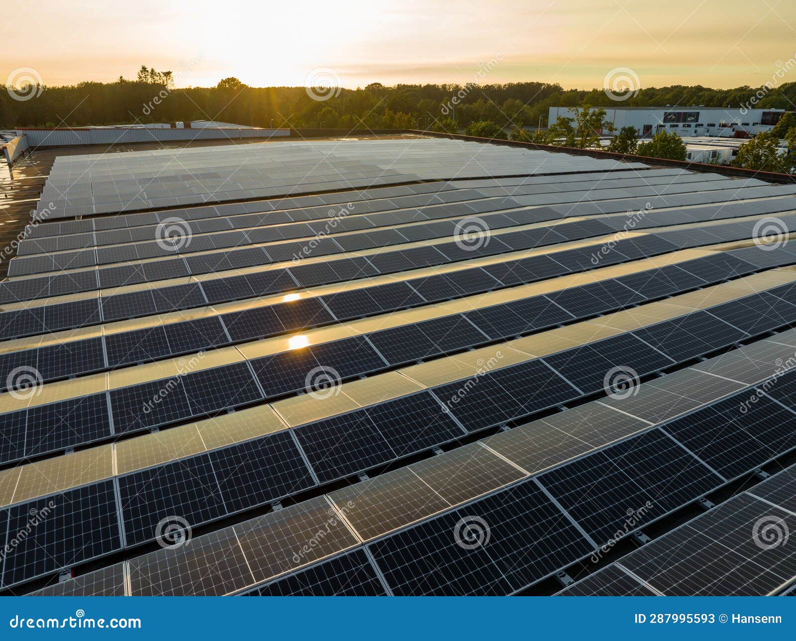 Solar Panels on Warehouse Roof Stock Image - Image of panel ...