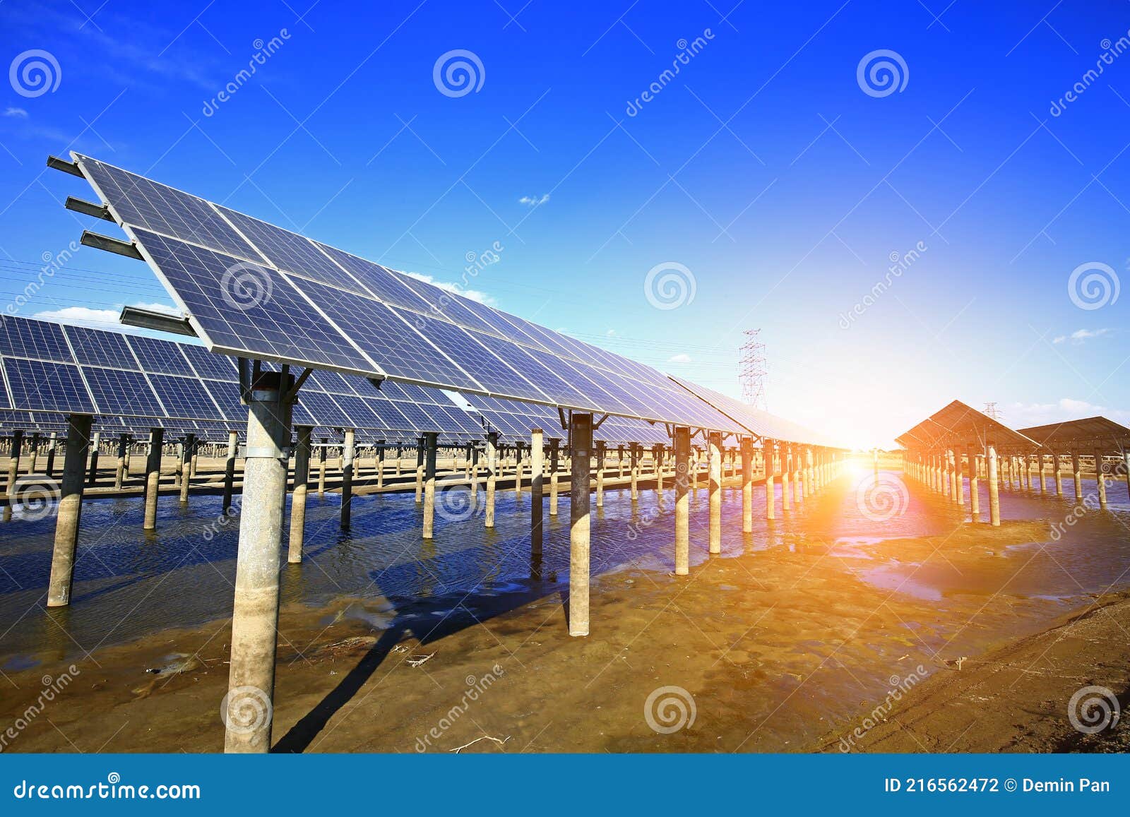 Solar panels on the water stock photo. Image of power - 216562472