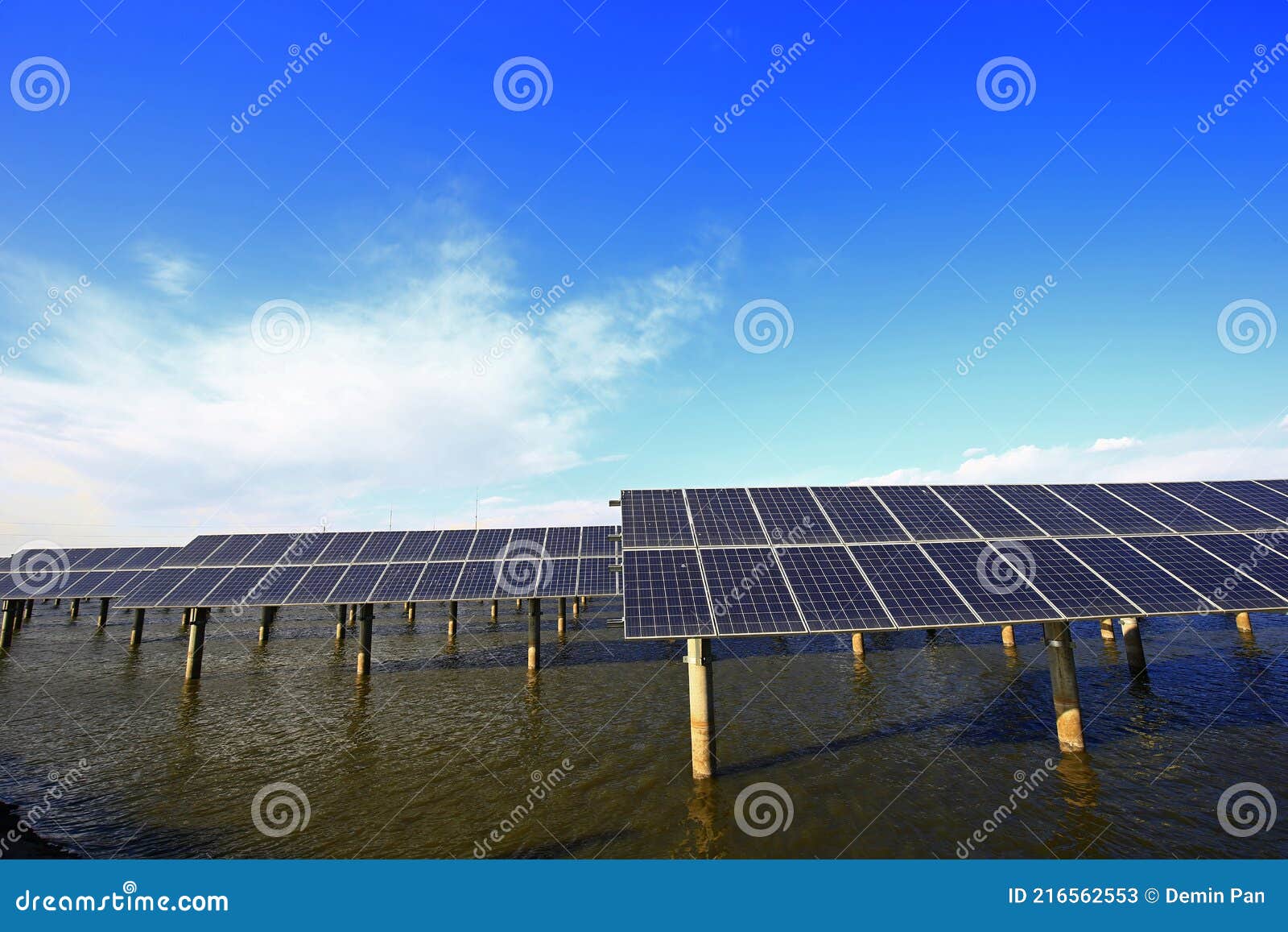 Solar panels on the water stock image. Image of ecology - 216562553