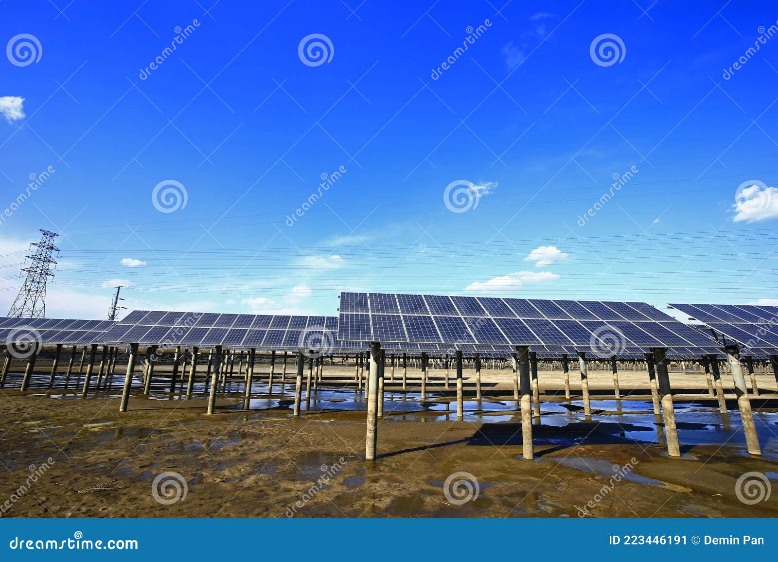 Solar panels on the water stock image. Image of energy - 223446191
