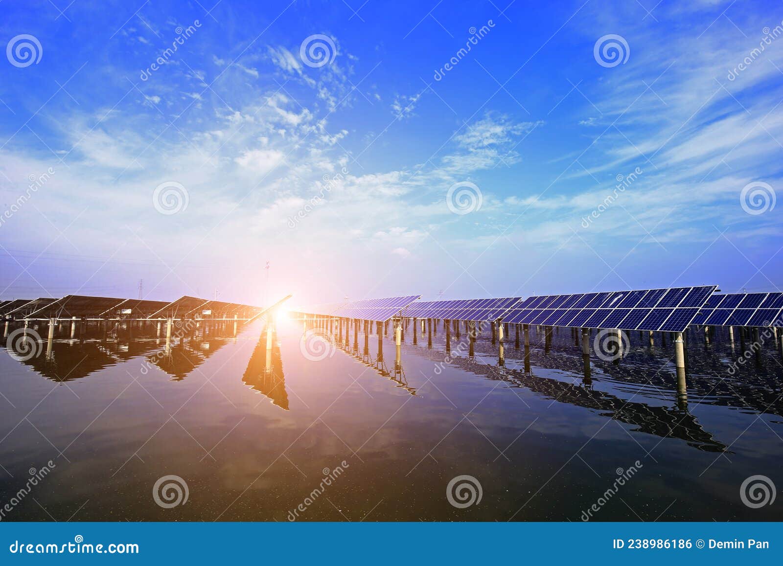Solar panels on the water stock photo. Image of windfarm - 238986186